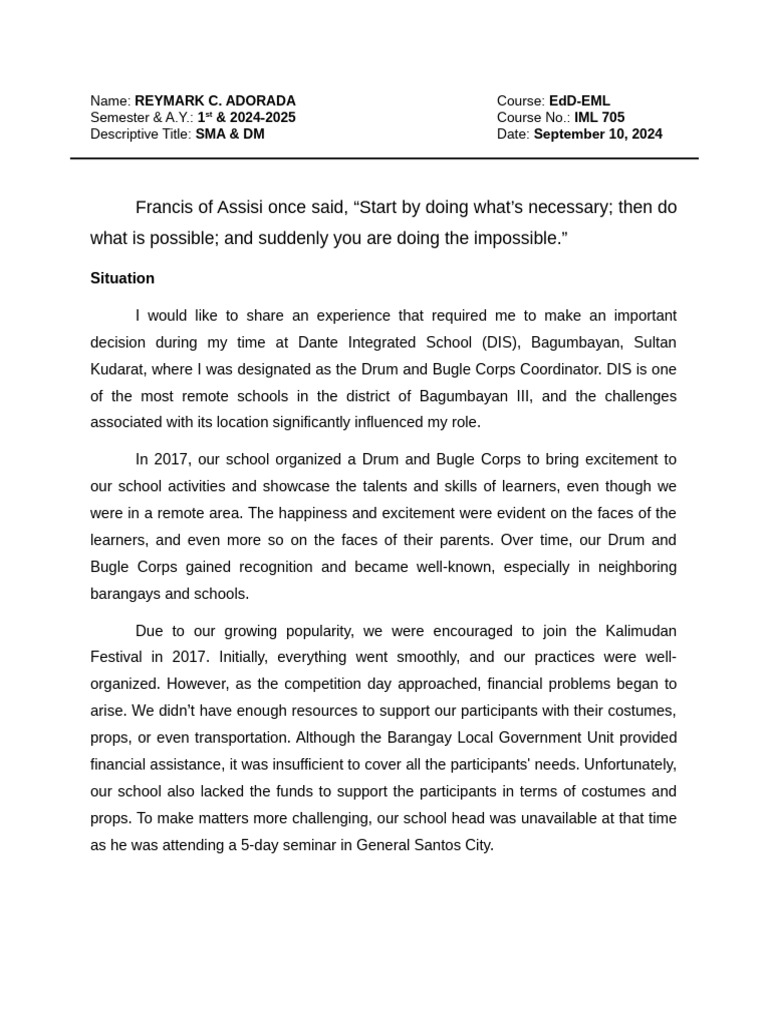 IML 705 SMA & DM STAR APPROACH | PDF