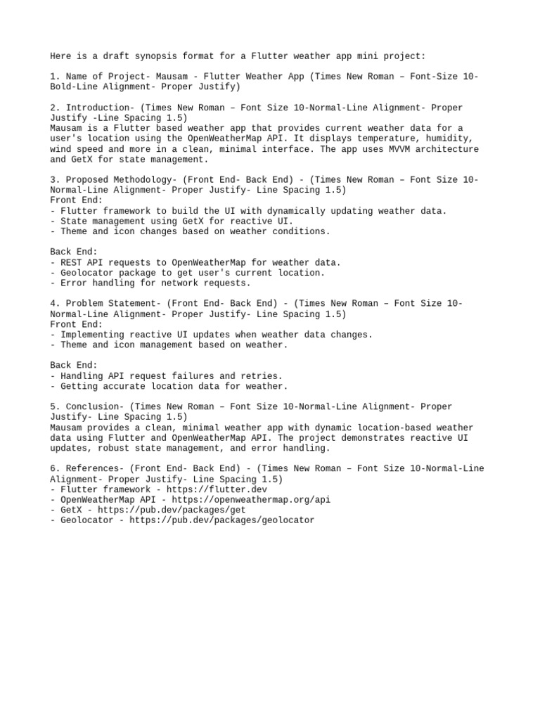 Flutter Weather App Project Synopsis | PDF