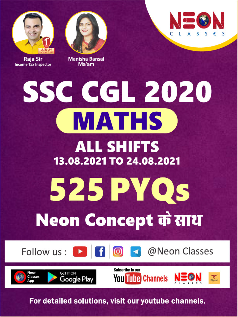 SSC CGL Pre 2020 Maths Pyqs Neon Classes | PDF