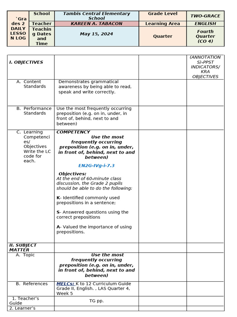 Co2-Lesson-Plan-English Q4-2023 | PDF