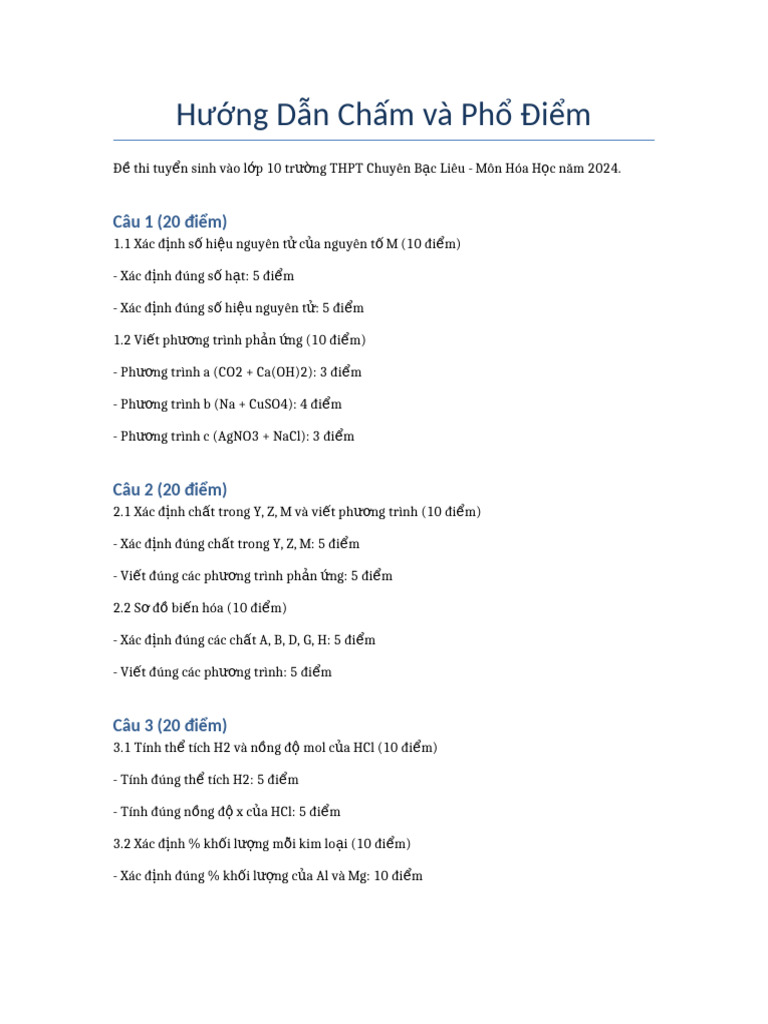 Huong Dan Cham Va Pho Diem Chuyen Bac Lieu 2024 | PDF