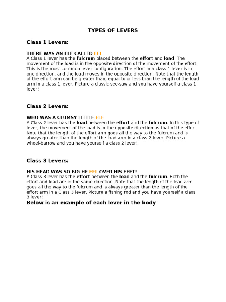 Types of Levers | PDF