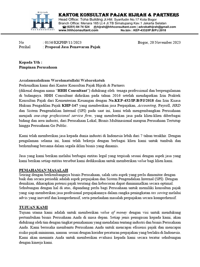 Proposal Penawaran Pajak HHH Consultant | PDF