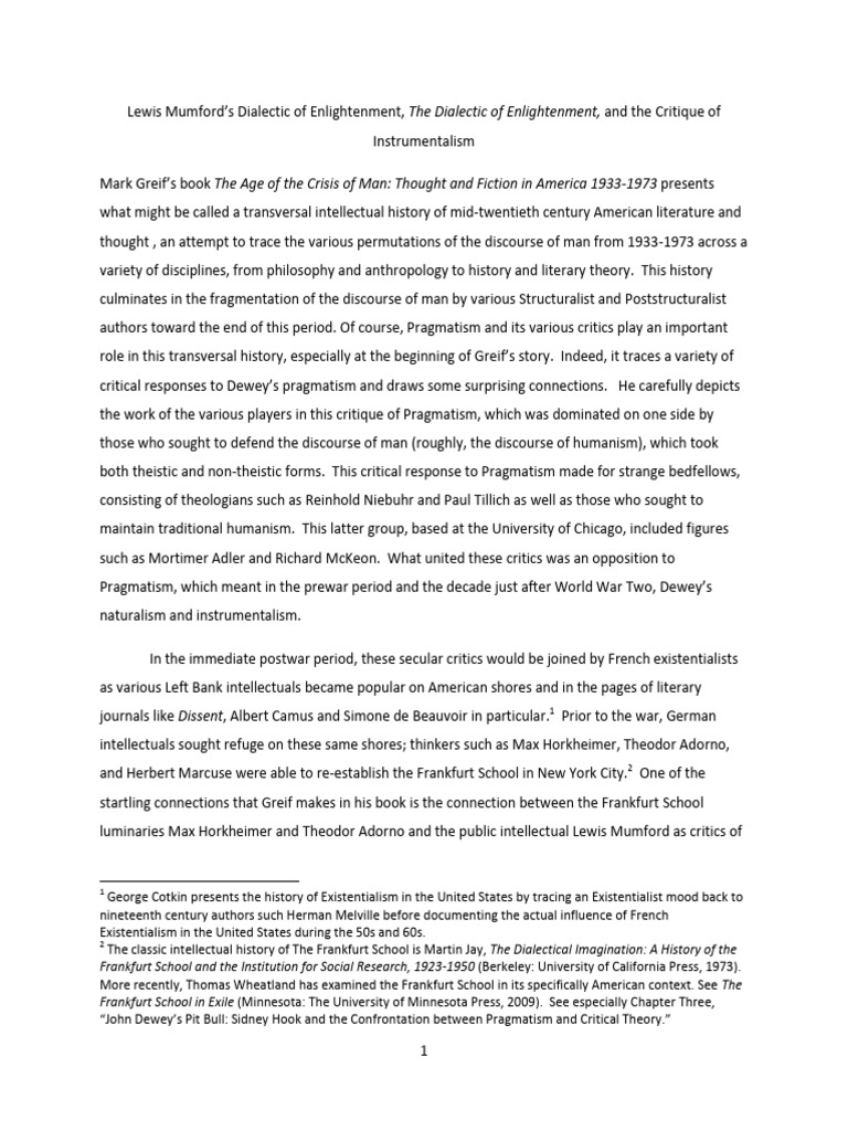 Lewis Mumfords Dialectic of Enlightenmen-1 | PDF
