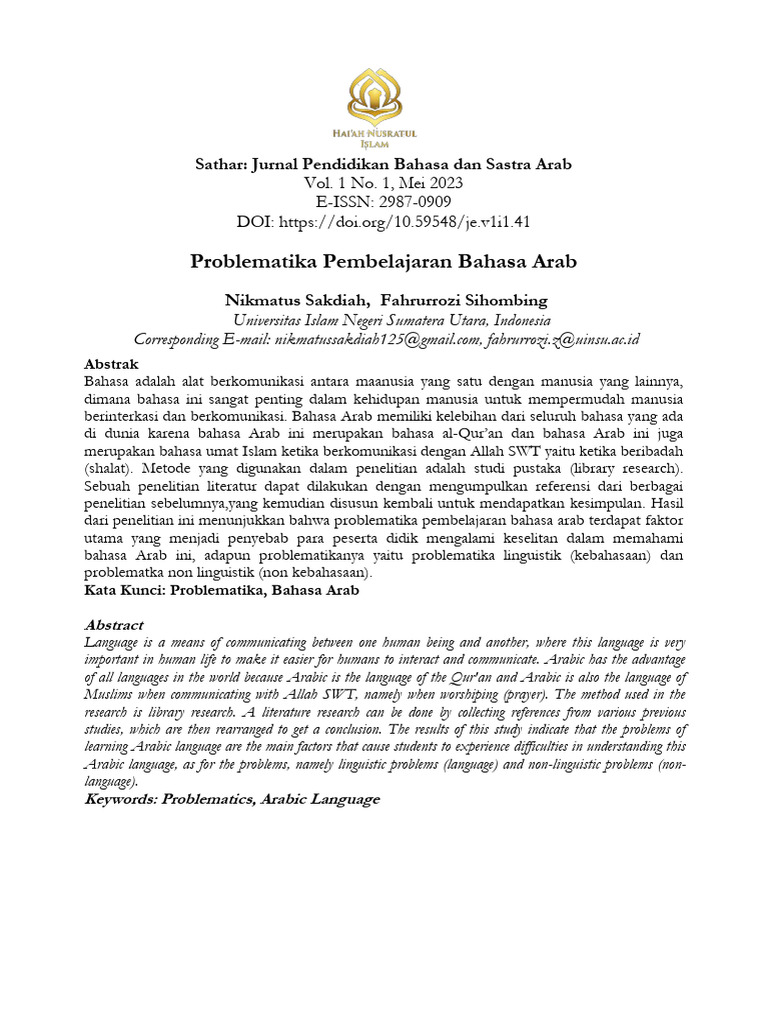 Problematika Pembelajaran Bahasa Arab | PDF