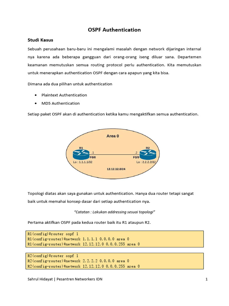 OSPF Authentication Cisco CCNP | PDF | Internet Protocols | Data Transmission