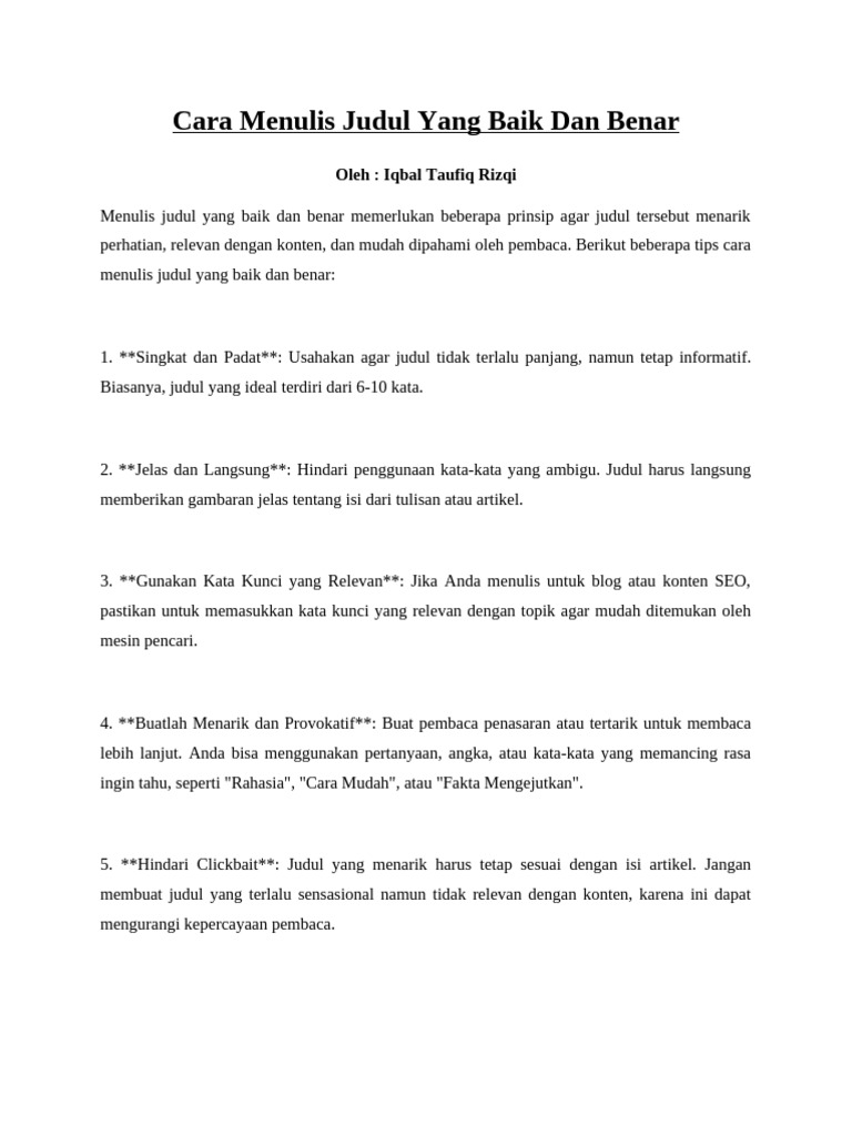 Cara Menulis Judul Yang Baik Dan Benar | PDF