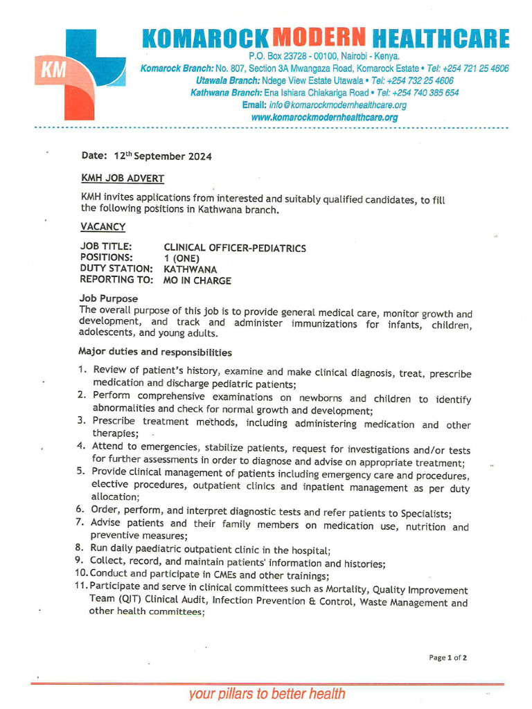 Job Advert - Clinical Officer Pediatrics | PDF