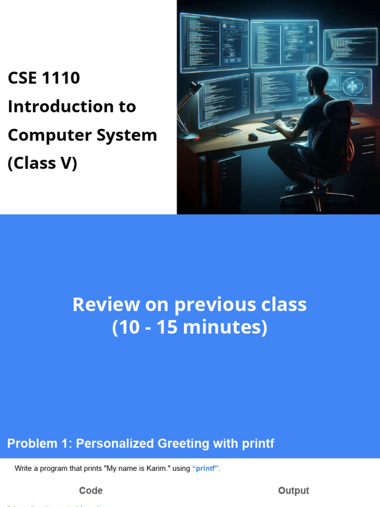 CSE 1110 Introduction To Computer System (Class V) | PDF