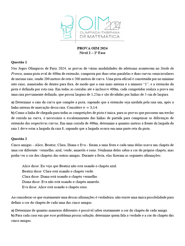 Provas 2 Fase Nivel 2 OIM 2024 | PDF