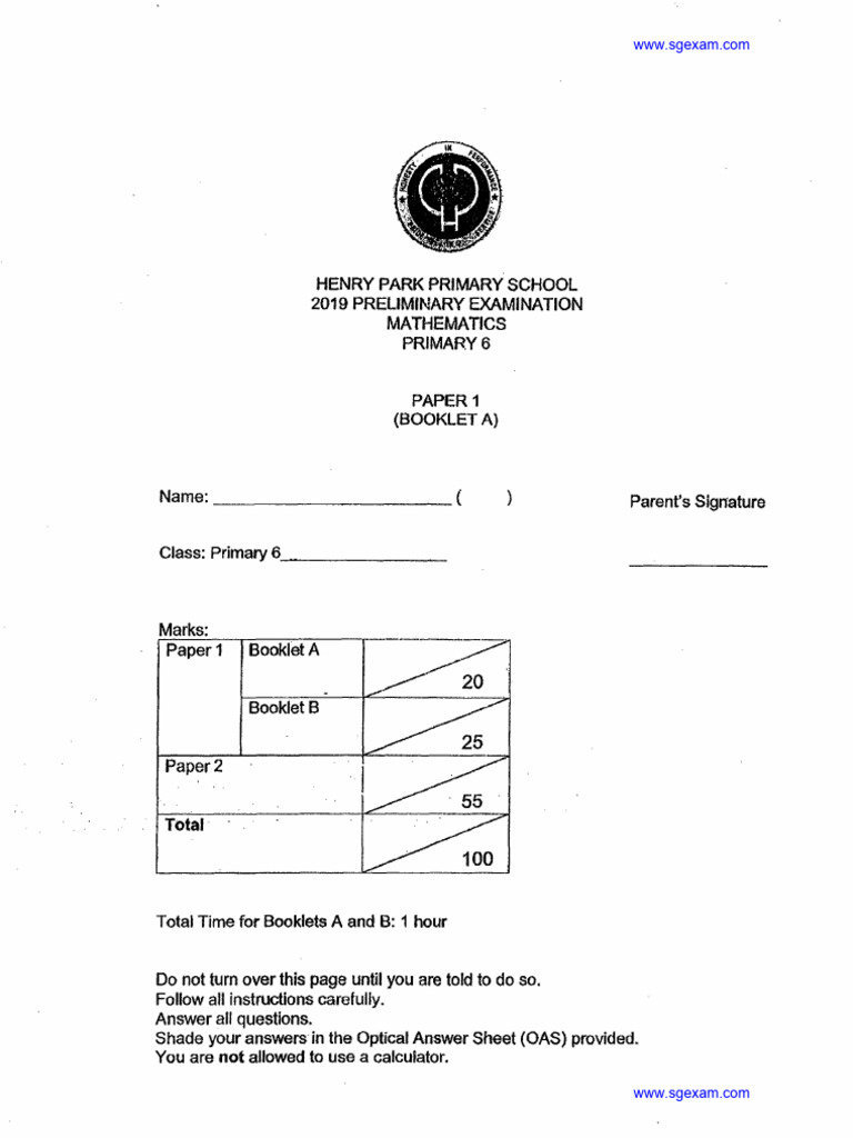 2019-p6 Math Henry Park | PDF