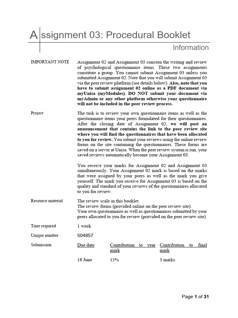 Assignment 03 Procedural Booklet | PDF