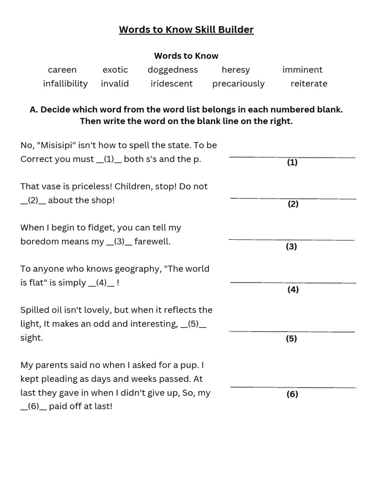 The Scarlet Ibis - Words To Know Skill Builder | PDF