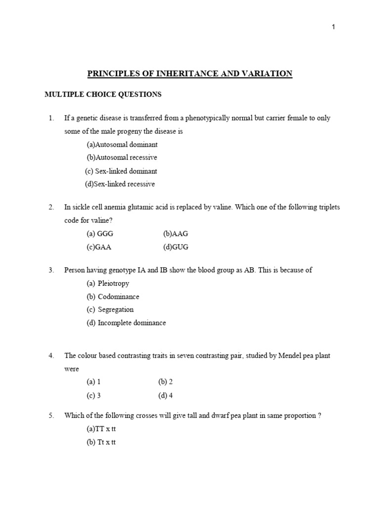 5-Principles of Inheritance and Variation MCQ | PDF