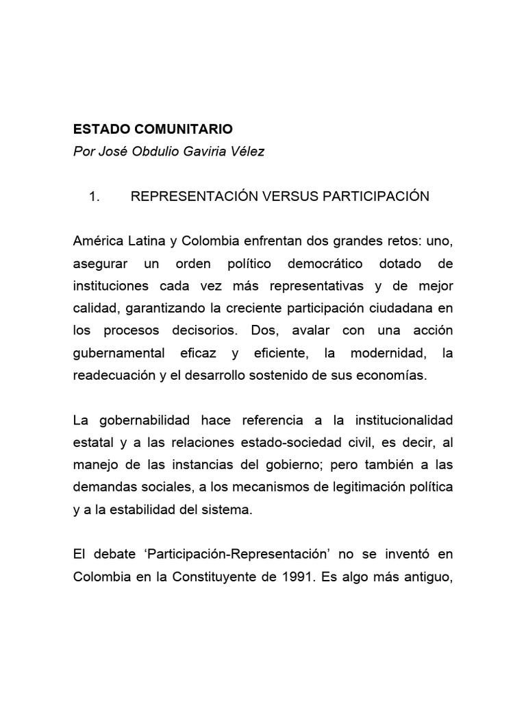 Ponencia Central José Obdulio Gaviria Estado Comunitario | PDF ...