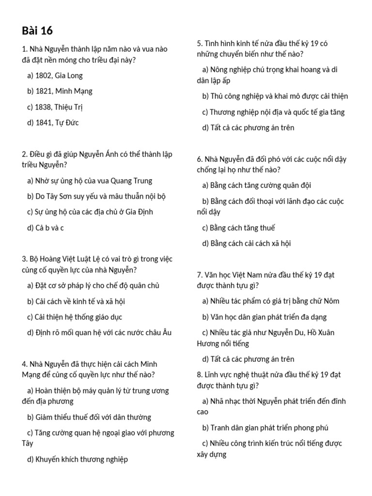 Trắc Nghiệm Lịch Sử 8 CK2 | PDF