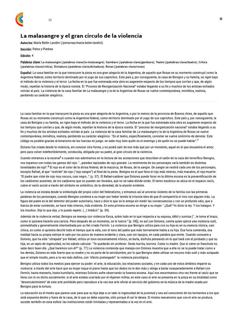 La Malasangre y El Gran Círculo de La Violencia - Centro Cultural de La Cooperación | PDF