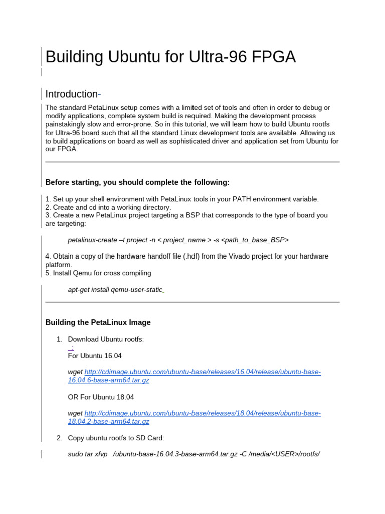 Building Ubuntu for Ultra-96 FPGA | PDF