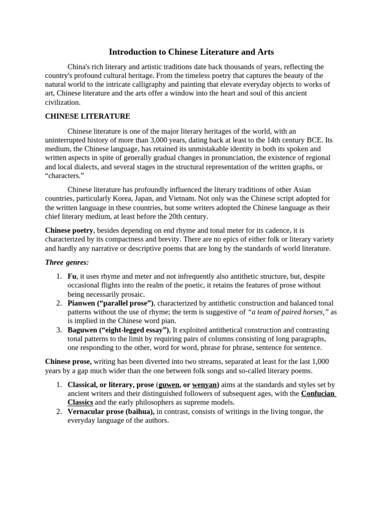 Chinese Literature and Arts | PDF