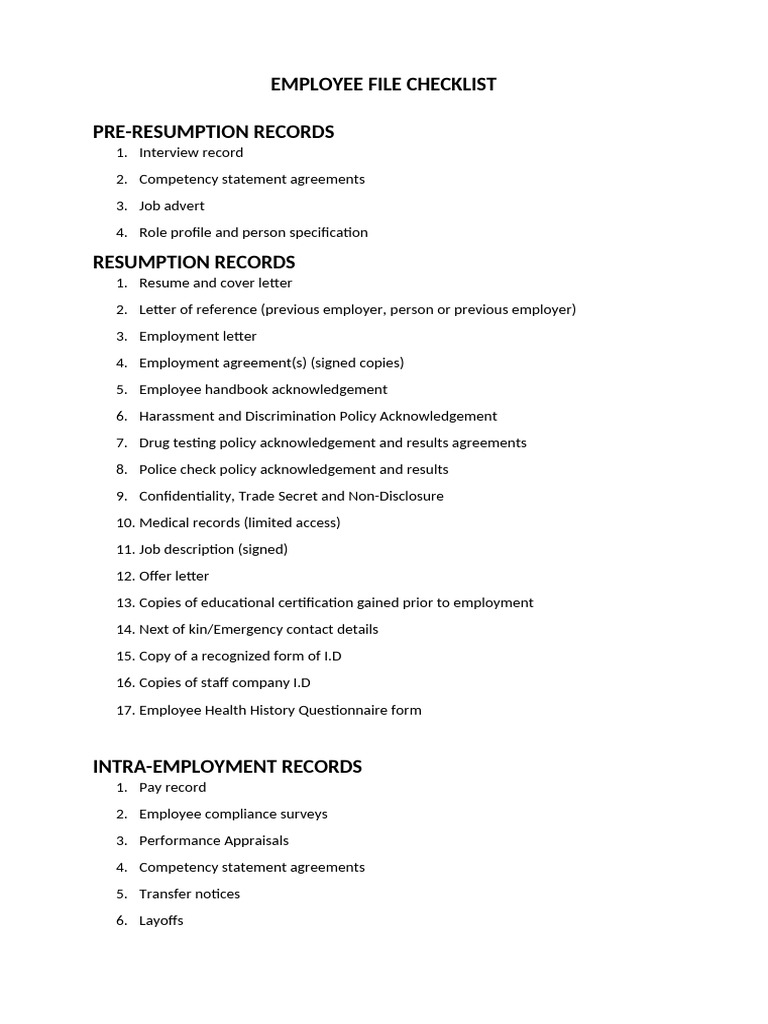 EMPLOYEE FILE CHECKLIST | PDF