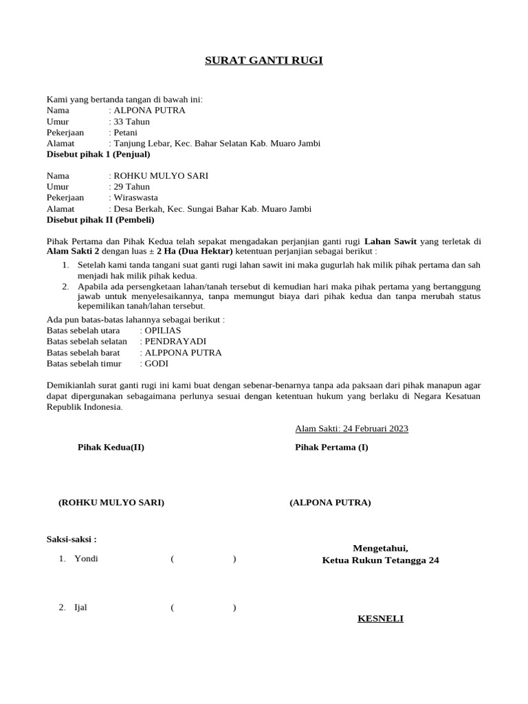 Surat Ganti Rugi 3 | PDF
