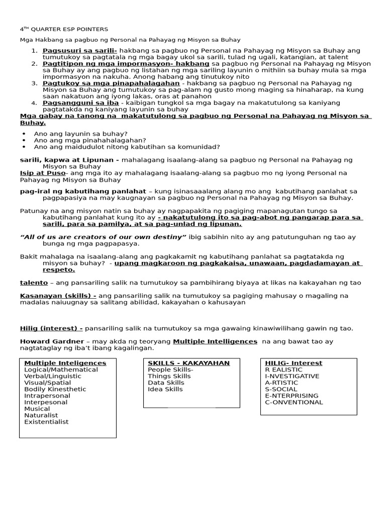 4th Quarter Esp9 Pointers (1) | PDF