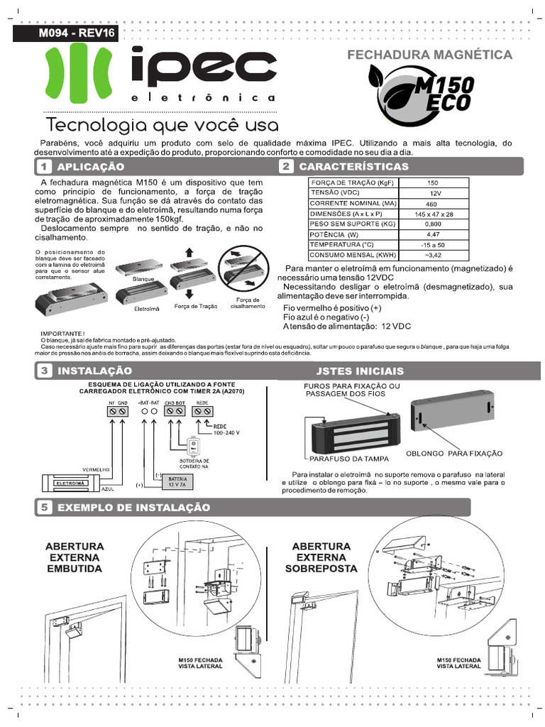 Manual Fechadura Eletroímã IPEC M150 | PDF | Negócios
