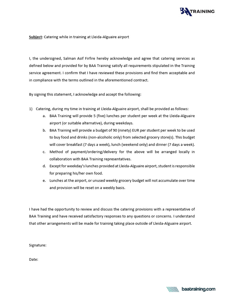 Salman Asif Catering Statement | PDF
