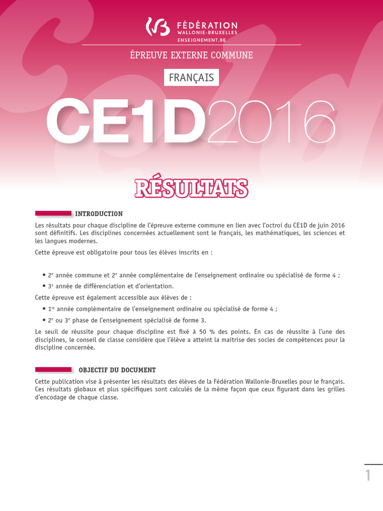 Evaluation Certificative - CE1D - Francais - 2016 - Dossier Presentation Et Resultats (Ressource ...