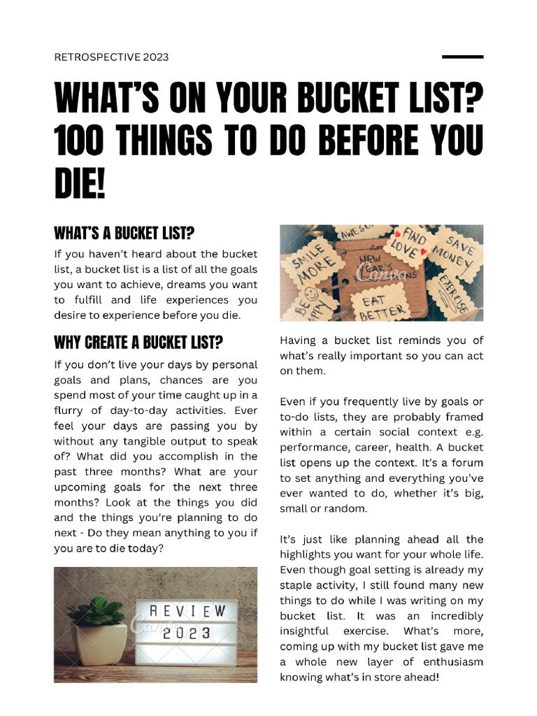 English_What's on your bucket list? 100 things to do before you die | PDF