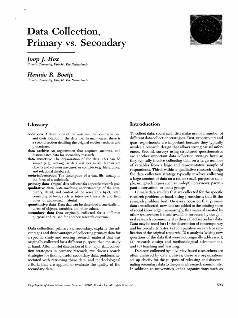 Data Collection Primary Versus Secondary | PDF