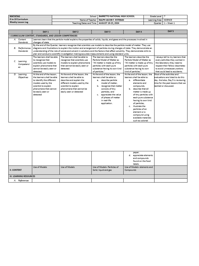 WEEK 1 LESSON EXEMPLAR | PDF