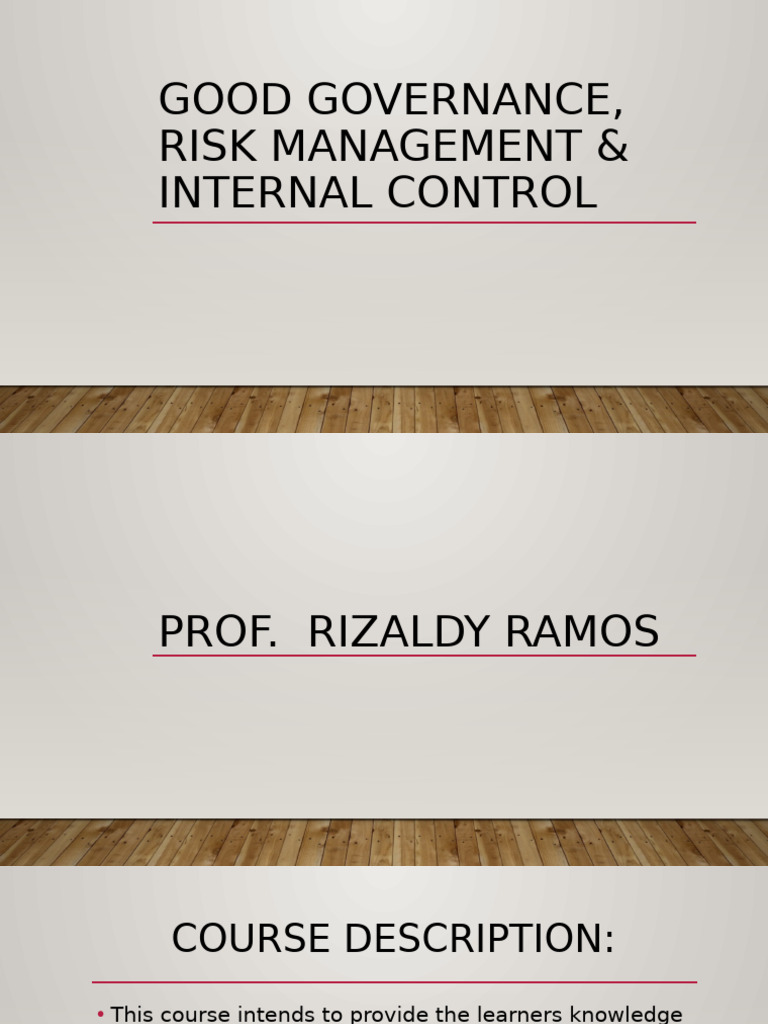 Good Governance, Risk Management & Internal Control Week1-1 | PDF