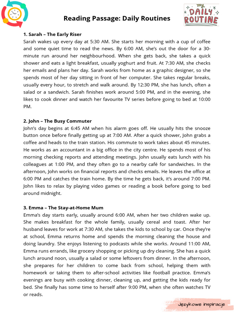 Reading Passage Daily Routines | PDF