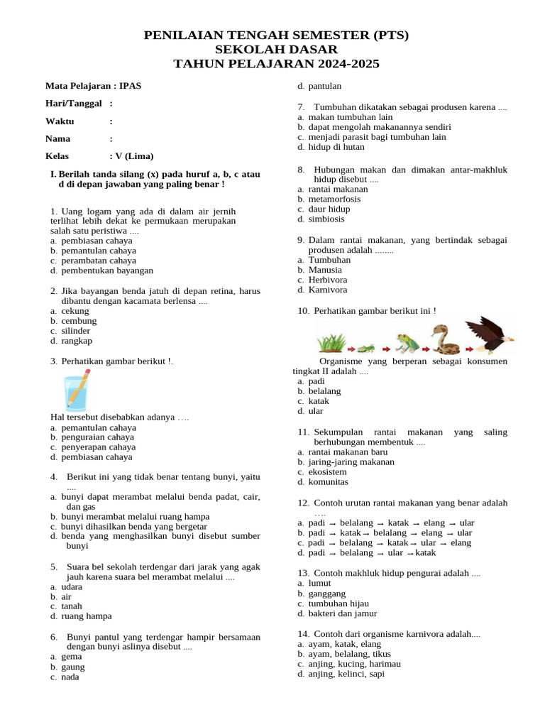 Soal PTS Kelas 5 Semester 1 Kurikulum Merdek IPAS | PDF