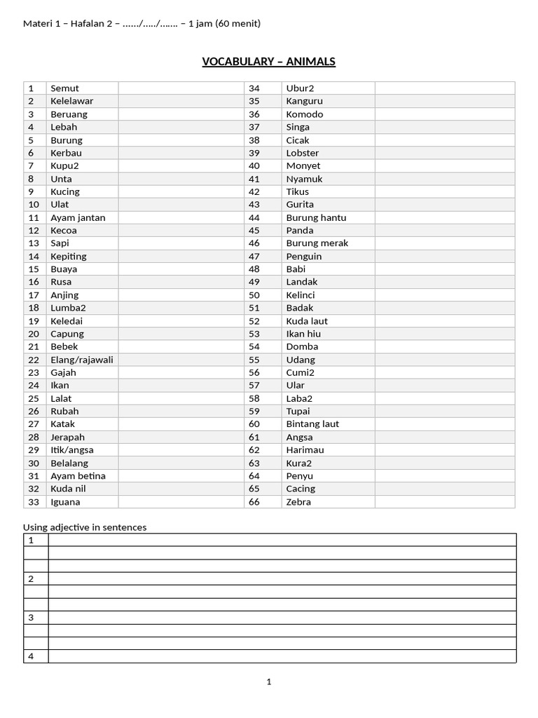 Latihan Vocab Animals | PDF