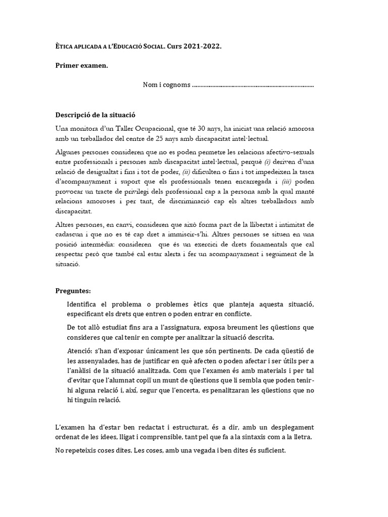 2021-22 (1) Examen Educació Social | PDF