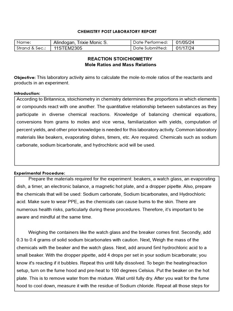 Chem Post Lab Report Template | PDF