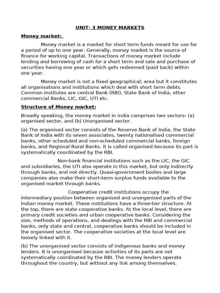 Unit-3 Money Markets | PDF