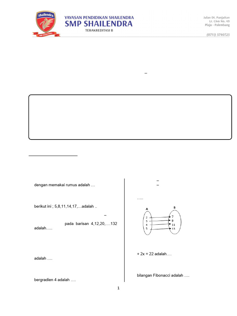 Soal Pas MTK Kelas 8 Semester Ganjil-1 | PDF