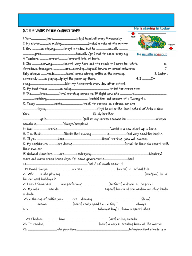 Present Simple Vs Present Continuous With Key Grammar Drills - 105427 | PDF