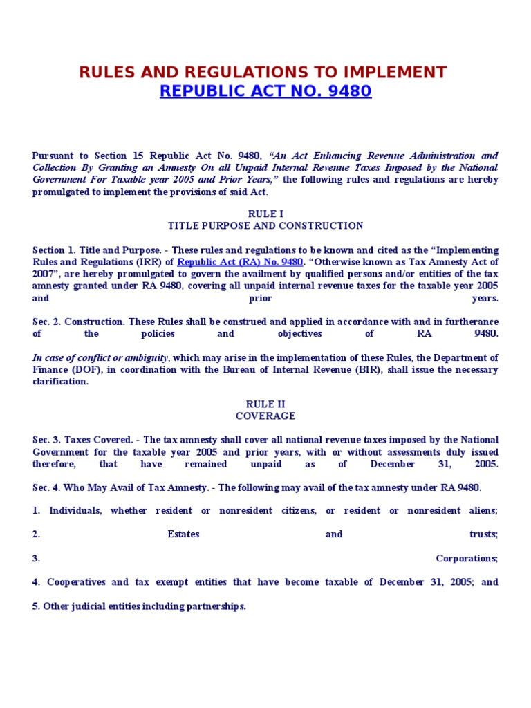 IRR of RA 9480 | PDF | Internal Revenue Service | Taxes