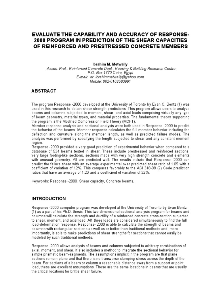 Response-2000 Shear Capacity Analysis | PDF | Stress (Mechanics) | Beam ...