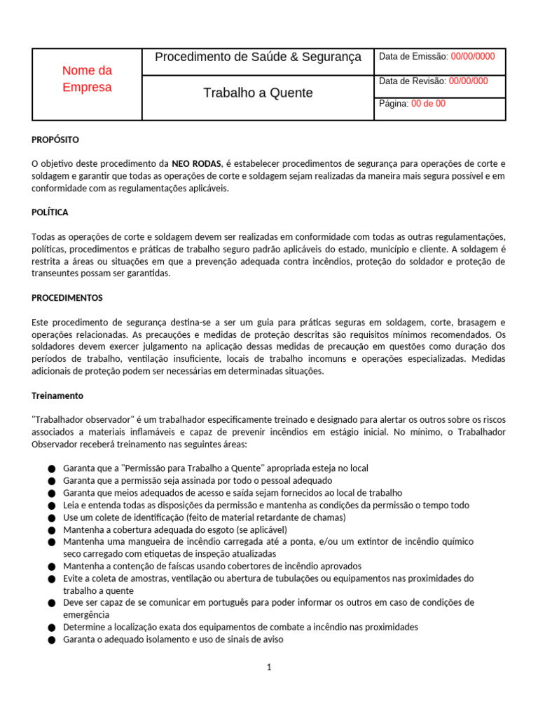 Procedimento de Trabalho a Quente V5 - PtBr_2023 | PDF