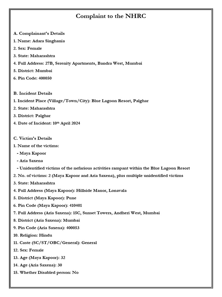 Complaint To The NHRC | PDF