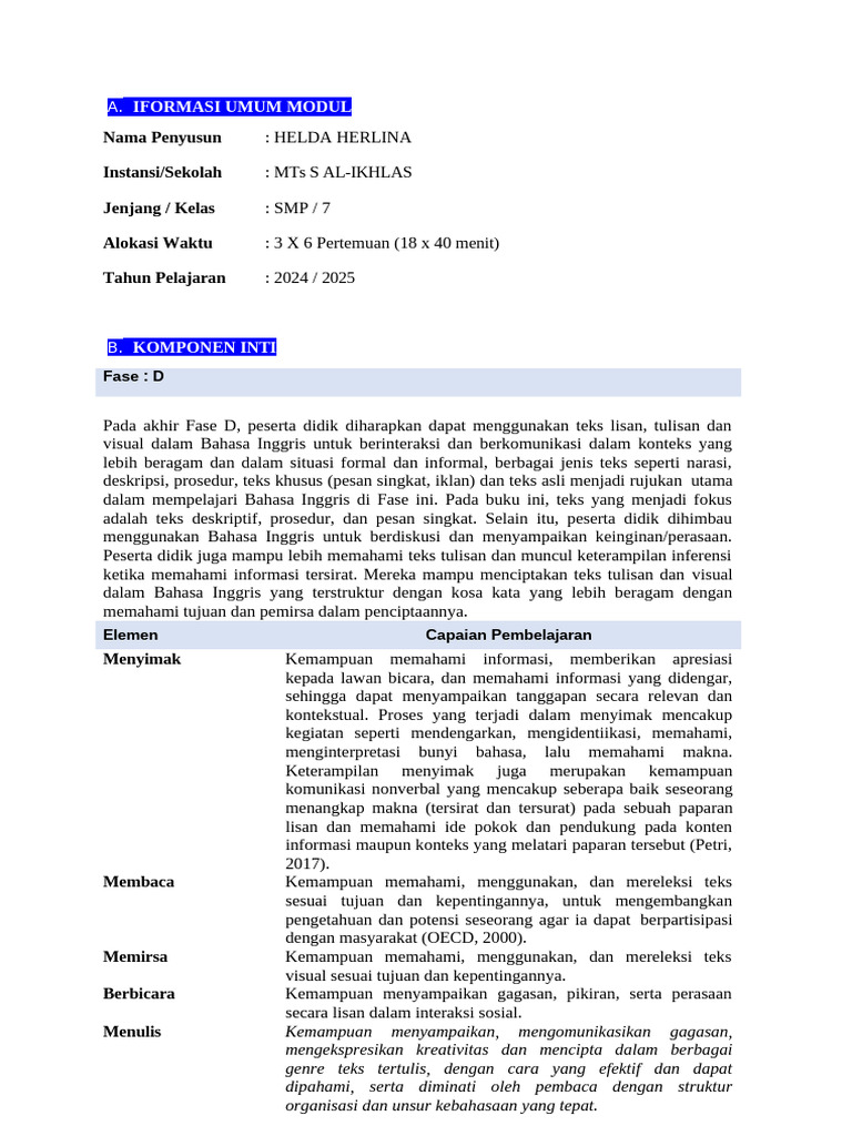 Modul ajar about me | PDF