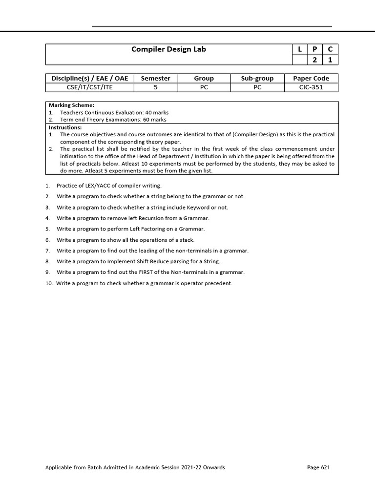 Cse 5th Sem LAB Syllabus | PDF