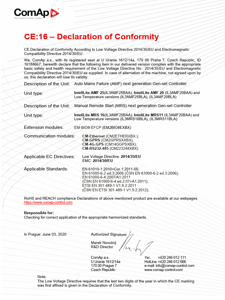 Intelilite 3 Conformity Declaration v5 | PDF
