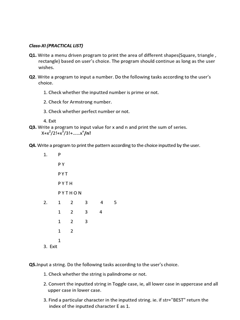 Practical List Classxi | PDF