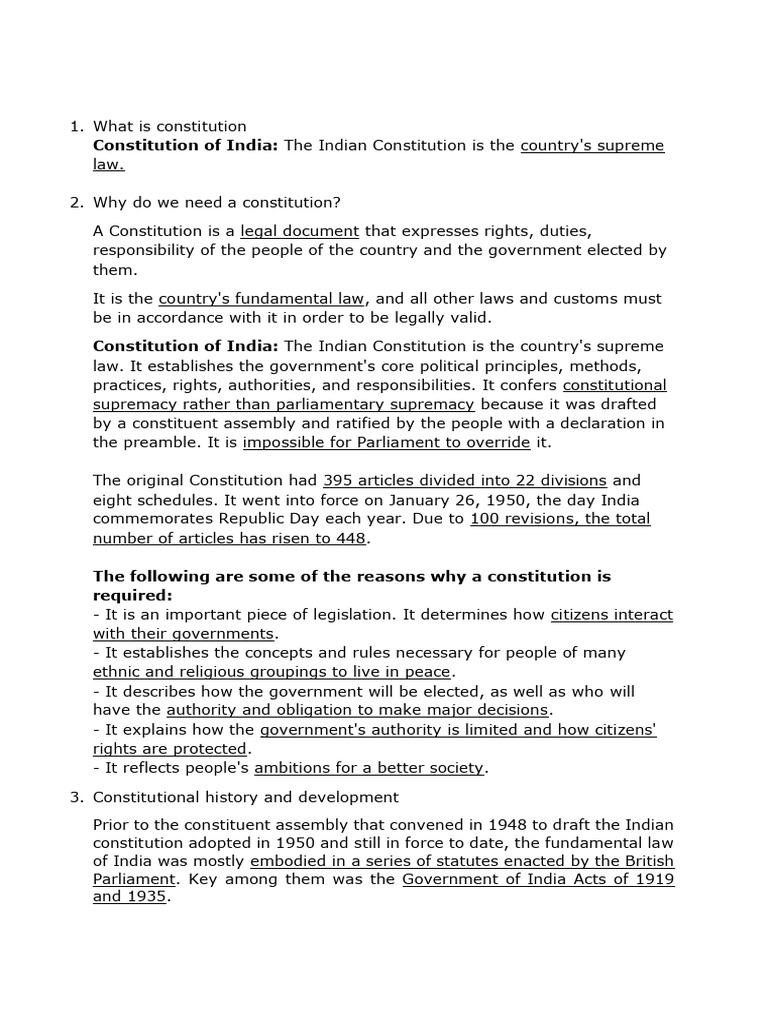 Constitution of India - 1 | PDF